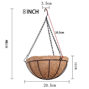 Qusuxi 4 Pack 8 Inch Hanging Baskets for Plants Outdoor Metal Hanging Planter Hanging Flower Baskets with Coco Fiber Liners Chain Round Wire Plant Holder Hanging Flower Pots(Watermelon)