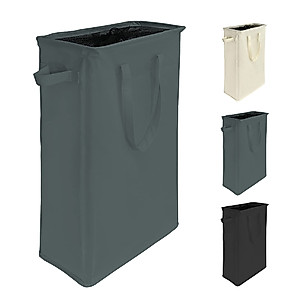 24Inch Slim Large Laundry Basket Collapsible Fabric Laundry Hamper Out Carrying Laundry Bag Tall Thin Dirty Laundry Hamper Basket Home Corner Bin（Grey）