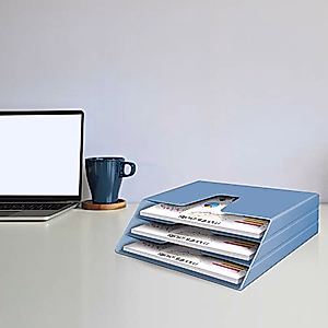 Acrimet Horizontal Triple File Folder Holder Organizer (Solid Blue Color)