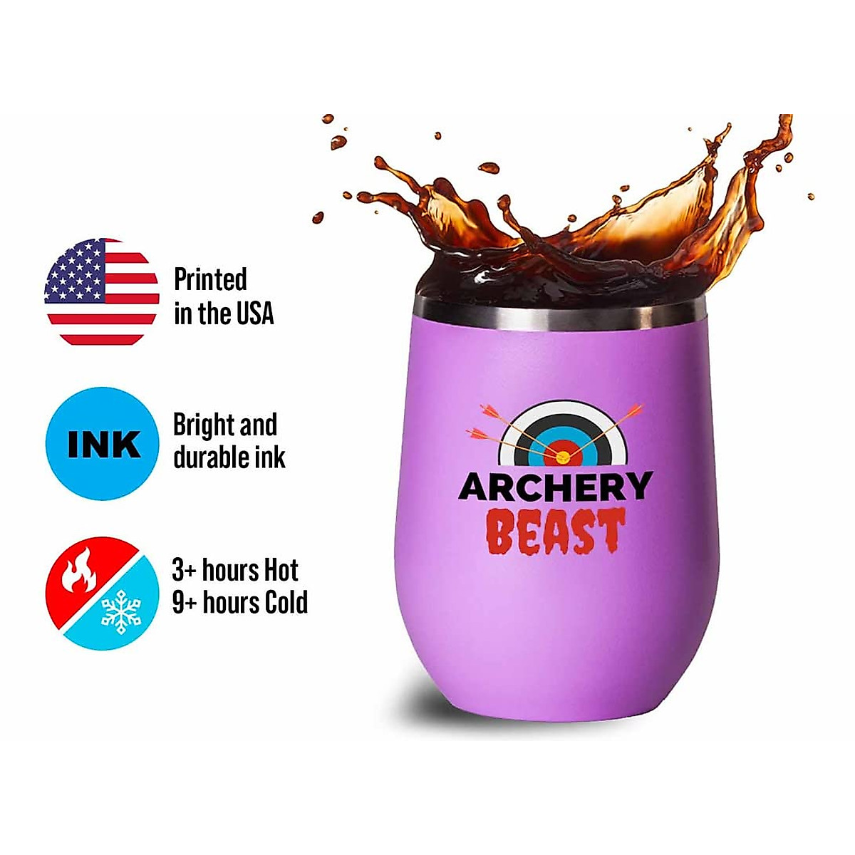 Archery Pink Wine Tumbler 12oz - Archery Bcast - Archery Shot Trainer Crossbow Compound Bow Hunting Arrow