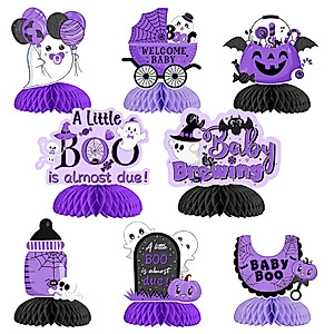 Halloween Baby Shower Honeycomb Centerpieces, A Little Boo Is Almost Due Table Toppers Black Purple, Gender Reveal Pregnancy Celebration Table Topper Decorations Supplies 8pcs