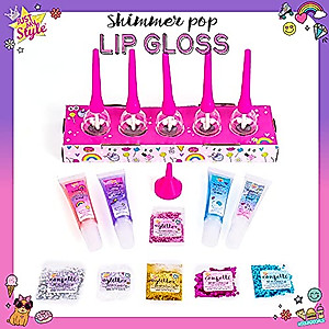 Just My Style Shimmer Pop Lip Gloss, Create 5 Lollipop-Shaped Lip Glosses, Includes Funnel, Empty Lip Gloss Containers, Sweet Lip Gloss Base, Body Glitter & More, DIY Lip Gloss, Multi (208316J)