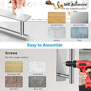 𝟐𝐧𝐝 𝐆𝐞𝐧 [More Studry] Paper Towel Holder Under Cabinet Wall Mounted, UREZORGEAR Self Adhesive or Drilling Paper Towel Holder for Kitchen RV, SUS304 Stainless Steel Paper Towel Roll Rack (Silver)