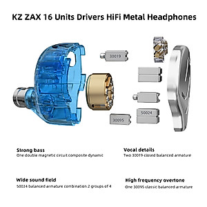 KZ Zax in Ear Monitor Headphones, HiFi IEM Stereo Noise Isolating Sport Wired Earbuds with Detachable Cable for Musician Audiophile