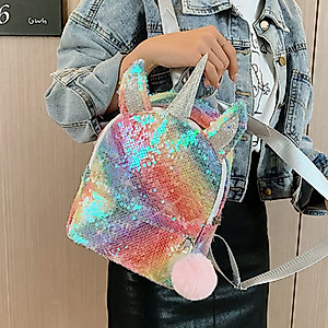 Shiny Unicorn Backpack for Girls, Rainbow Casual backpack with Sequin