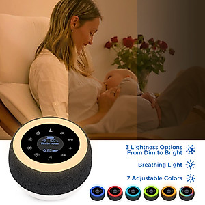 White Noise Machine with Warm Night Light for Adults Baby Sleeping, Sound Machine for Bedroom Kids with 32 Soothing Sounds, 6 Timers, Rechargeable & Headphone Jack