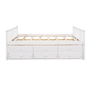 Harper & Bright Designs Full Size Daybed with Twin Size Trundle and 3 Storage Drawers, Wood Full Captain’s Bed with Trundle Bed, Full Platform Bed Great for Kids Guests Sleepovers (White)