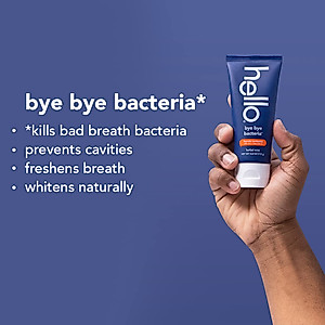 Hello Bye Bye Bacteria, Antibacterial Toothpaste with Fluoride, Bad Breath Toothpaste, Zinc, Tea Tree Oil, BPA Free, Anticavity, Vegan, Gluten Free, Herbal Mint Flavor, 2 Pack, 4 OZ Tubes