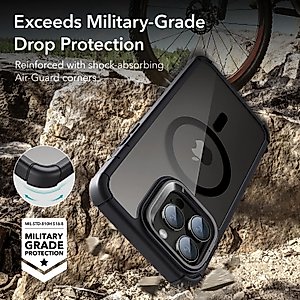 ESR for iPhone 14 Pro Case with Stand, Compatible with MagSafe, Full-Body Military-Grade Drop Proof Case with Built-in 9H+ Tempered Glass Screen Protector, Armor Series, Clear Black