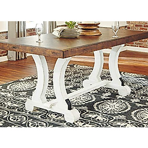 Signature Design by Ashley Valebeck Farmhouse Rectangular Extension Dining Table, Fits up to 8, White & Brown & Valebeck Vintage Farmhouse Cushioned Dining Chair, 2 Count, Whitewash