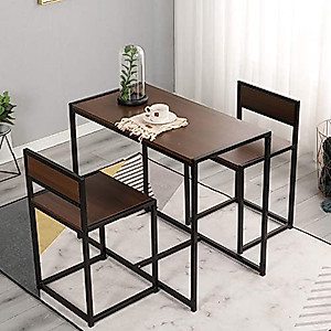 SDHYL 3 Piece Dining Set Dining Table Set with 2 Chairs Breakfast Table for Kitchen, Coffee Table Set, Home Office Table Set, Computer Table for 2, Portable Table Set, Walnut