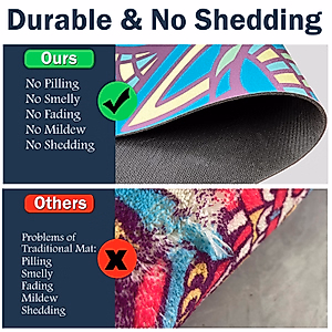 (2 PCS) Diatomaceous Earth Boho Half Round Indoor Outdoor Mat,Bohemian Red Blue Flower Entryway Rug,Rubber Backing Non Slip Door Mats,36''x24'' (r2)