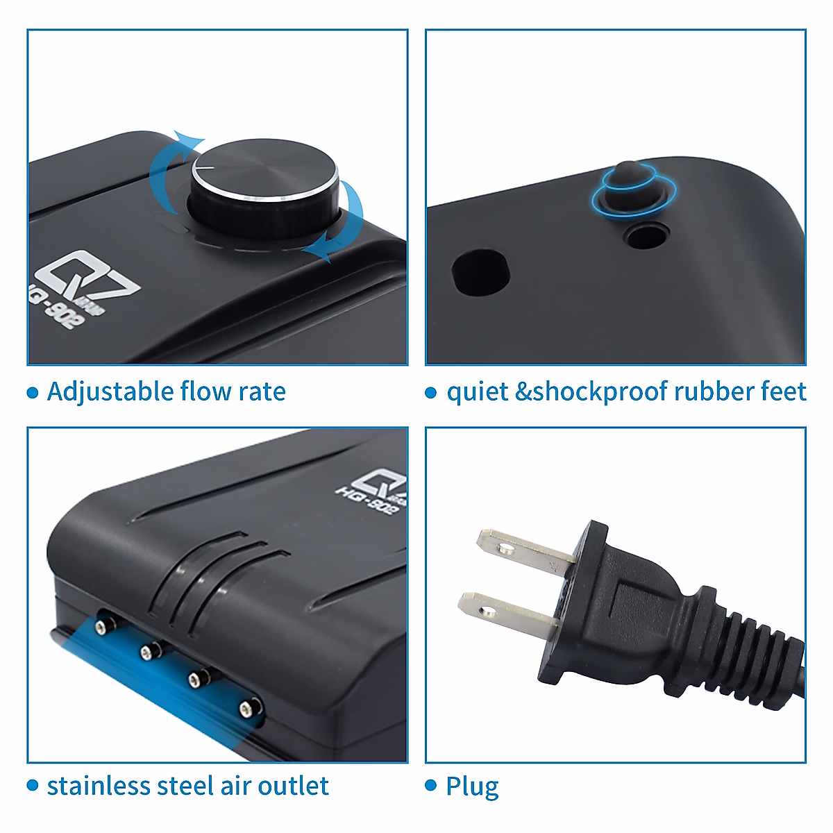 LAWNFUL Aquarium Air Pump with 4 Outlets (1.6L/min, Up to 400 Gallon), Quiet Fish Tank Air Pump with Adjustable Air Valve for Aquarium, Hydroponics, Fish Tank, Pond