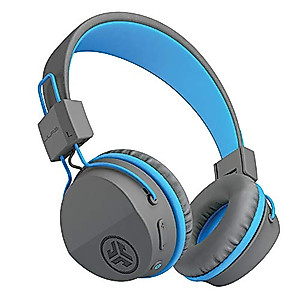 JLab JBuddies Studio Bluetooth On-Ear Kids Headphones | 13 Hour Battery Life | Studio Volume Safe | Volume Limiter | Folding | Adjustable | Noise Isolation | with Mic | Gray/Blue
