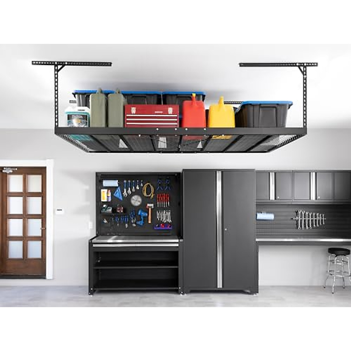 NewAge Products 4 ft. x 8 ft. VersaRac Pro Adjustable Overhead Garage Storage Rack, Heavy Duty Steel Garage Storage Organization, Ceiling Storage Racks, 800lbs Weight Capacity, (Black), 41200