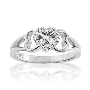 14K White Gold 1/15 Cttw Diamond Accented Triple Heart Infinity Celtic Knot Band Engagement Ring (J-K Color, I1-I2 Clarity) - Size 7-1/2