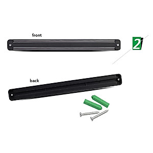 Wall Mount Magnetic Knife Holder - 13 Inch Black ABS Plastic Block Storage Rack with Chef Strip, Utensil Kitchen Organizer for Metal Knives