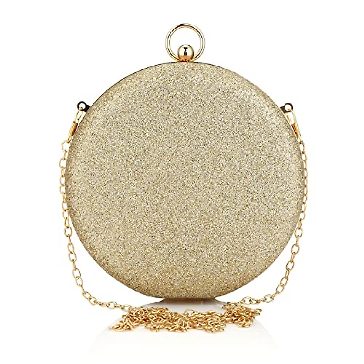 Women's Round Ball Clutch Rhinestone Ring Handle Designer Wristlets Handbag Purse Wedding Party Prom Evening Bag (Gold)