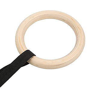 OUKENS Combination Fitness Products Gymnastic Rings, 1 Pair Wooden Gymnastic Rings with Adjustable Buckle Straps 330lbs Capacity for Home Gym