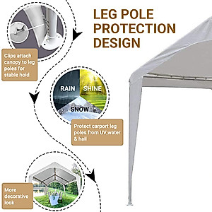 Abba Patio Carport Replacement Top Canopy Cover for Garage Shelter with Fabric Pole Skirts and Ball Bungees, 12 x 20 Feet, White