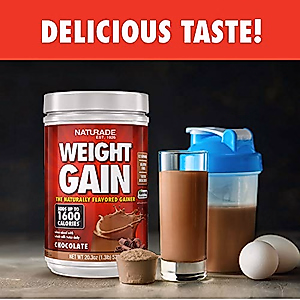 Naturade - All Natural Weight Gain Drink Mix - Gluten Free, Delicious Taste, 1600 Calories per Servings - Mass Gainer w/Carbohydrates & Protein - Chocolate, 20.3 Ounce (12 Servings).
