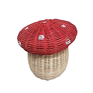 WorldBazzar Handmade Rattan Weave MUSHROOM MARIO Forest Enchanted Gift Kids Room Nest Basket Wicker Bin Storage Boho Nursery Shelf Decor Organizer Farm