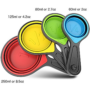 Kaptron Tools Spoons and Collapsible Measuring Cups Set 8 Pieces, Multiple Sizes, Multicolor