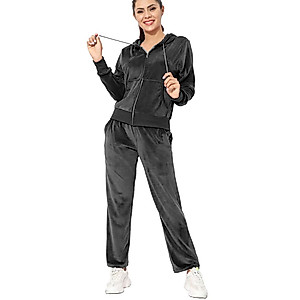 MINANUO Velour Tracksuit Womens 2 Pieces Joggers Loungewear Outfits for Women Black Fashion Cotton Jogging Suits for Women xl Sweatsuits Set Soft Sport Pants(Black 06,XL)