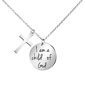 Bible Verse Cross Pendant Christian Necklace Prayer Charm Faith Religious Jewelry Christian Necklaces for Women Engraved I am a Child of God
