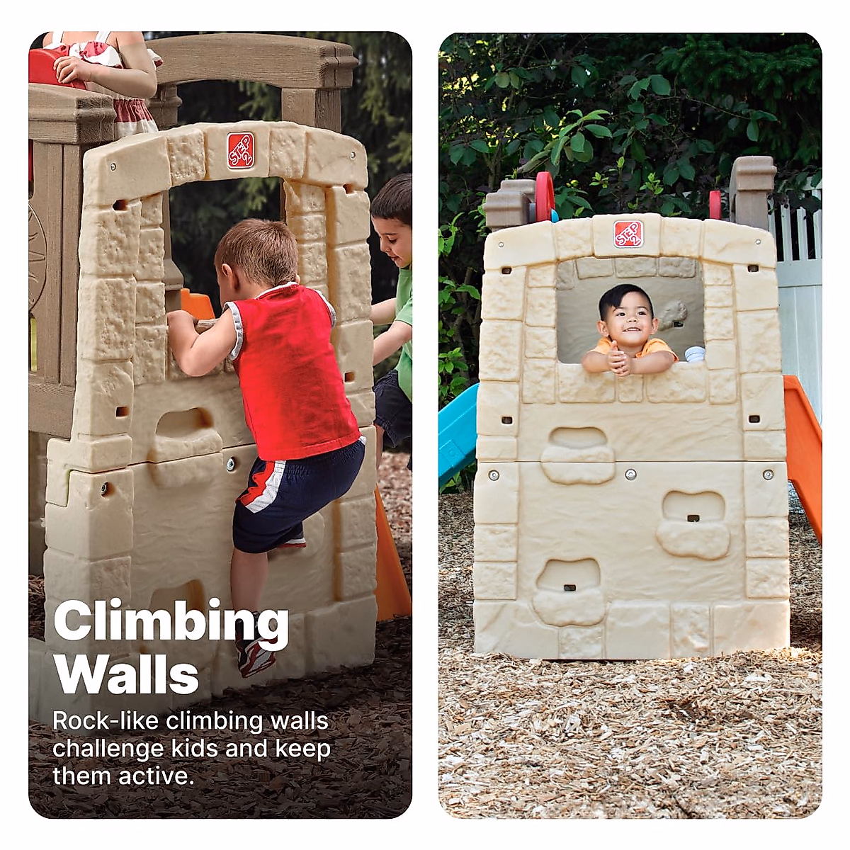 Step2 Naturally Playful Woodland Climber, Kids Outdoor Playset, Backyard Playground Set, Slide, Rock Climbing, Outside Jungle Gym, For Toddlers 2-6 Years Old