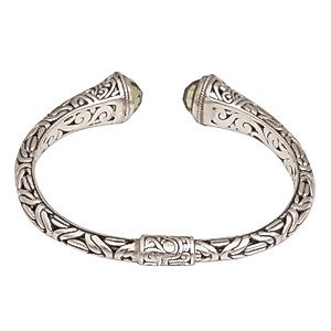 NOVICA Artisan Handmade Prasiolite Cuff Bracelet Balinese Style Hinged 925 Silver Sterling Green Indonesia [6.25 in L (end to End) x 0.5 in W] ' Our Two Souls'