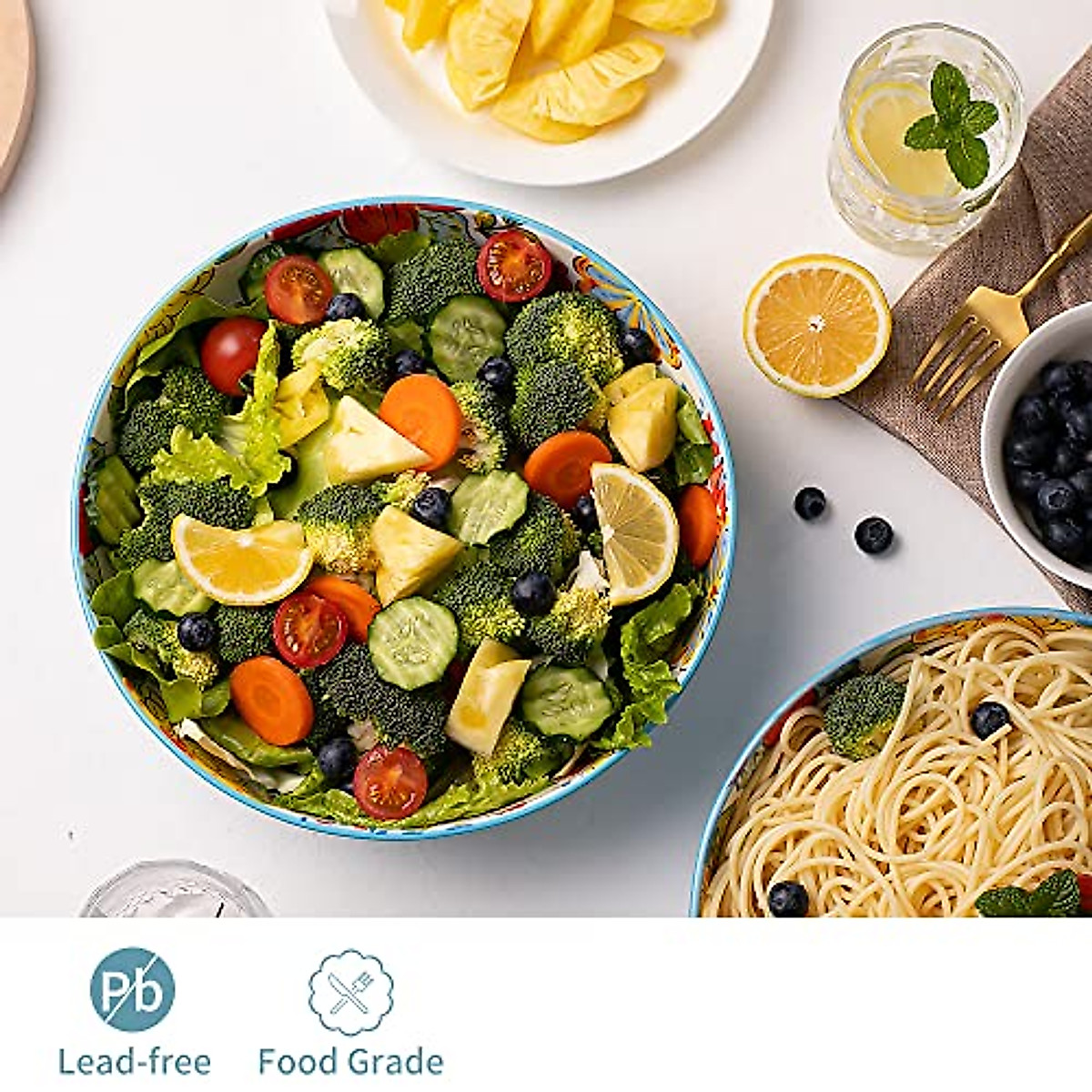 Serving Bowls Set Of 2,10 Inch Large Ceramic Salad Bowls 75 Oz, Pasta Sevring Bowl Fruit Salad Bowls,Serving Dishes for Entertaining,Microwave Safe