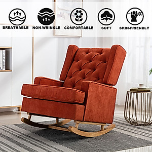 Rocking Chair Nursery,Upholstered Glider Chair for Nursery,Mid Century Modern Oversized Wingback Armchair for Living Room(Orange)