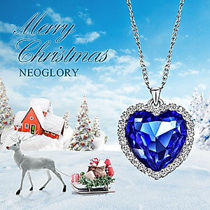 NEOGLORY Blue Crystals Heart Love Shaped Necklaces Jewelry, Heart of The Ocean Necklace from Titanic Crystal Pendant for Women Gift 18+2inch