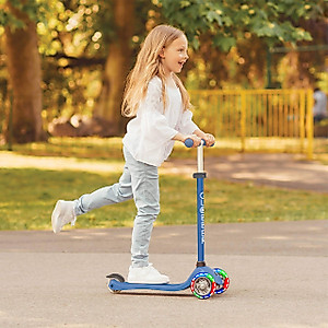Globber Primo Lights V2 423-100-2 Navy Blue Kick Scooter, Adjustable 3-Height T-Bar, Robust Composite Deck, Comfortable Ergonomic Grips, Durable Brake, LED Light Up Wheels