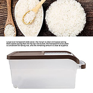 Kitchen Food Container, Food Grade PP Rice Storage Box Transparent 10kg Bottom Pulley Sealed Dishwasher Safe with Measuring Cup for Restaurant(Brown)