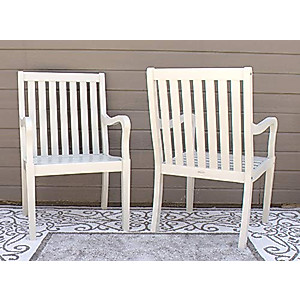 Pebble Lane Living Captains Dining Chairs, Rounded Arms, All Weather Urethane Finish, Light Gray & Solid Wood, Set of 2