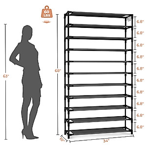 VILICK 11 Tiers Tall Wide Shoe Rack 55 Pairs Large Capacity Sturdy Durable Shoe Rack for Closet Metal Shoe Organizer Shelf with Two Hooks Space Saving for Entryway Black
