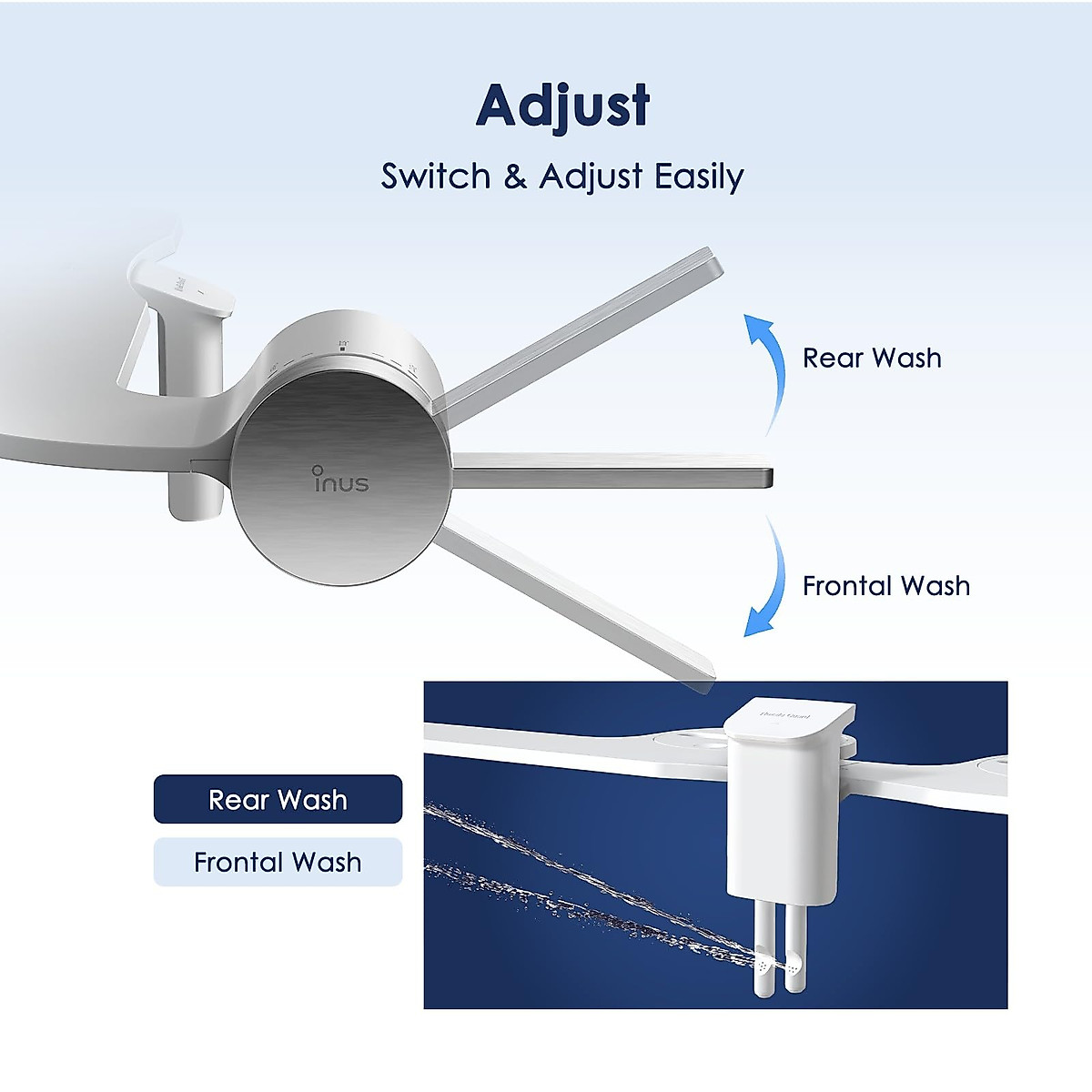 INUS Dual Nozzle Bidet Attachment for Existing Toilets Seat,Slim Non-Electric Bidet Toilet Seat Attachment with Easy-to-Hold Design Control-Stainless Steel Color