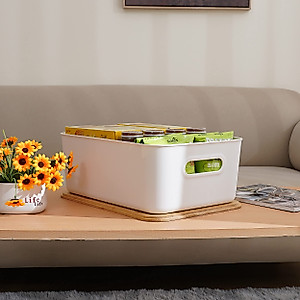 Citylife 2 PCS Storage Bins with Bamboo Lids Plastic Storage Containers for Organizing Stackable Storage Box with Handle, 15.16 x 10.79 x 5.83 inch