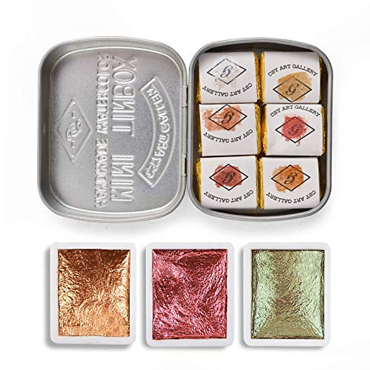 Csy Art Supplies Handmade Watercolors Paint Set - 6 Metallic Gold Colors Half Pans Glitter Solid Water Color- Metal Case Sparkle Pearlescent Watercolour For Artists, Students & Hobbyists