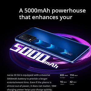 realme Narzo 30 Unlocked 4GB 128GB, Dimensity 700 Processor, 6.5'' 90Hz FHD+,18W Quick Charge, 48MP Triple Cameras (EU Charger with US Adapter) 5G Only Supports Verizon Wireless and at&T's n5 Band