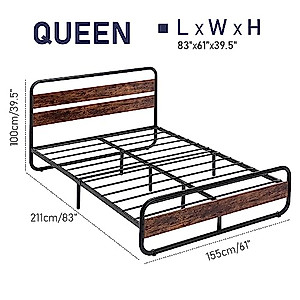 St.Mandyu LED Bed Frame with Wood Headboard and Led Lights,Heavy Duty Platform Bed Frame Under Bed Storage,Noise-Free,Brown (Queen)