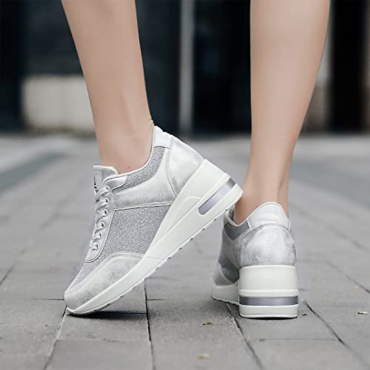 AONEGOLD Women's Platform Sneakers Wedges High Top Lace Up Shoes Increase Fashion Sneakers for Women Girls(White 37)