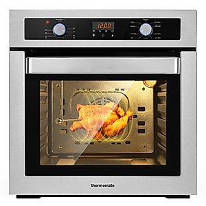 24 Inch Single Wall Oven, ETL Certified,ThermoMate 2.3Cu. Ft. Electric Built-in Oven with 9 Cooking Functions, 360° ROTATING ROTISSERIE, Sensor Touch Control, Stainless Steel