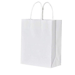 bagmad 50 Pack Sturdy Medium White Gift Paper Bags with Handles Bulk, Kraft Bags 8x4.75x10 inch, Craft Grocery Shopping Retail Party Favors Wedding Bags Sacks (White, 50pcs)