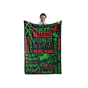 Stock Market Gifts, Lucky Trading Blanket for Men and Women, Flannel Throw Blanket for Trader, Broker, Financial Advisor, Investor, and Investment Lover (50"x 65")