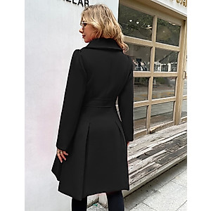 GRACE KARIN Women's Double Breasted Overcoat Pleated A-Line Blends Black Trench Coat M