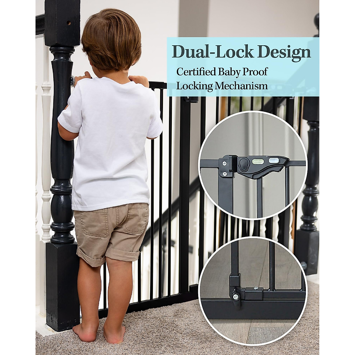InnoTruth 39.6” Dog Gate for Stairs & Doorways, 30" Tall Baby Gate Pressure Mount Pet Gates, Easy Step Auto Close Both Sides Walk Thru Child Gate, Dual-Lock Safety Design and One-Hand Opening, Black