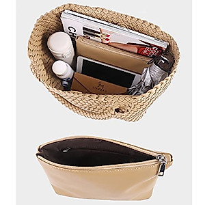 Women 2 in 1 Leather Handbag Hobo Purse Weave Shouler Bag Large Capacity Top Handle Satchal Bag, Black